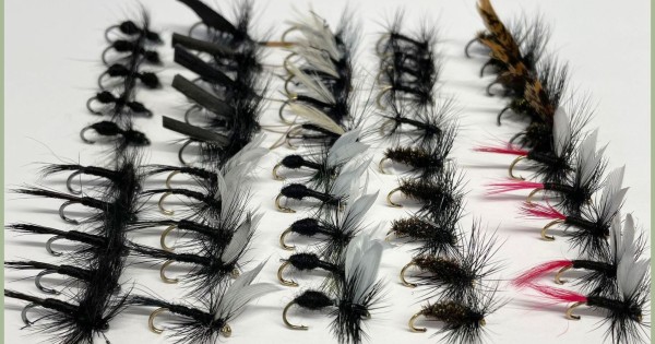 50 Black Dry Flies fly fishing mixed pack - Troutflies UK