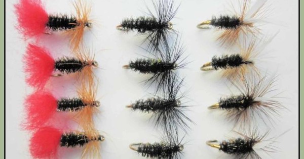 red tag, black and peacock & red tag dry fishing flies- Troutflies UK