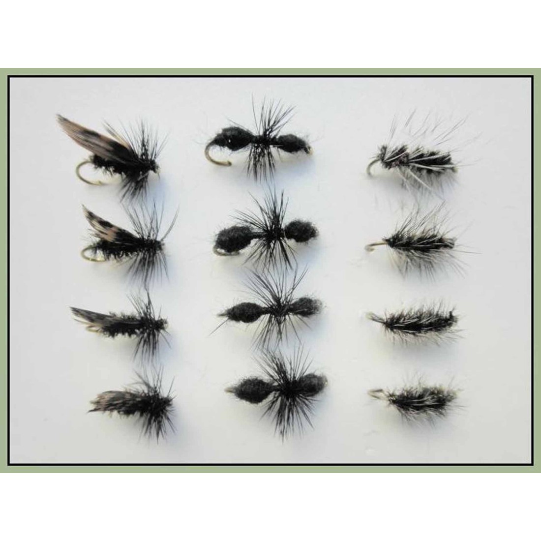 Barbless griffiths gnat, alder fly and black ant - Troutflies UK